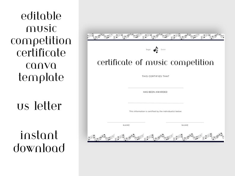 Music Competition Certificate Template | Editable Canva Certificate ...