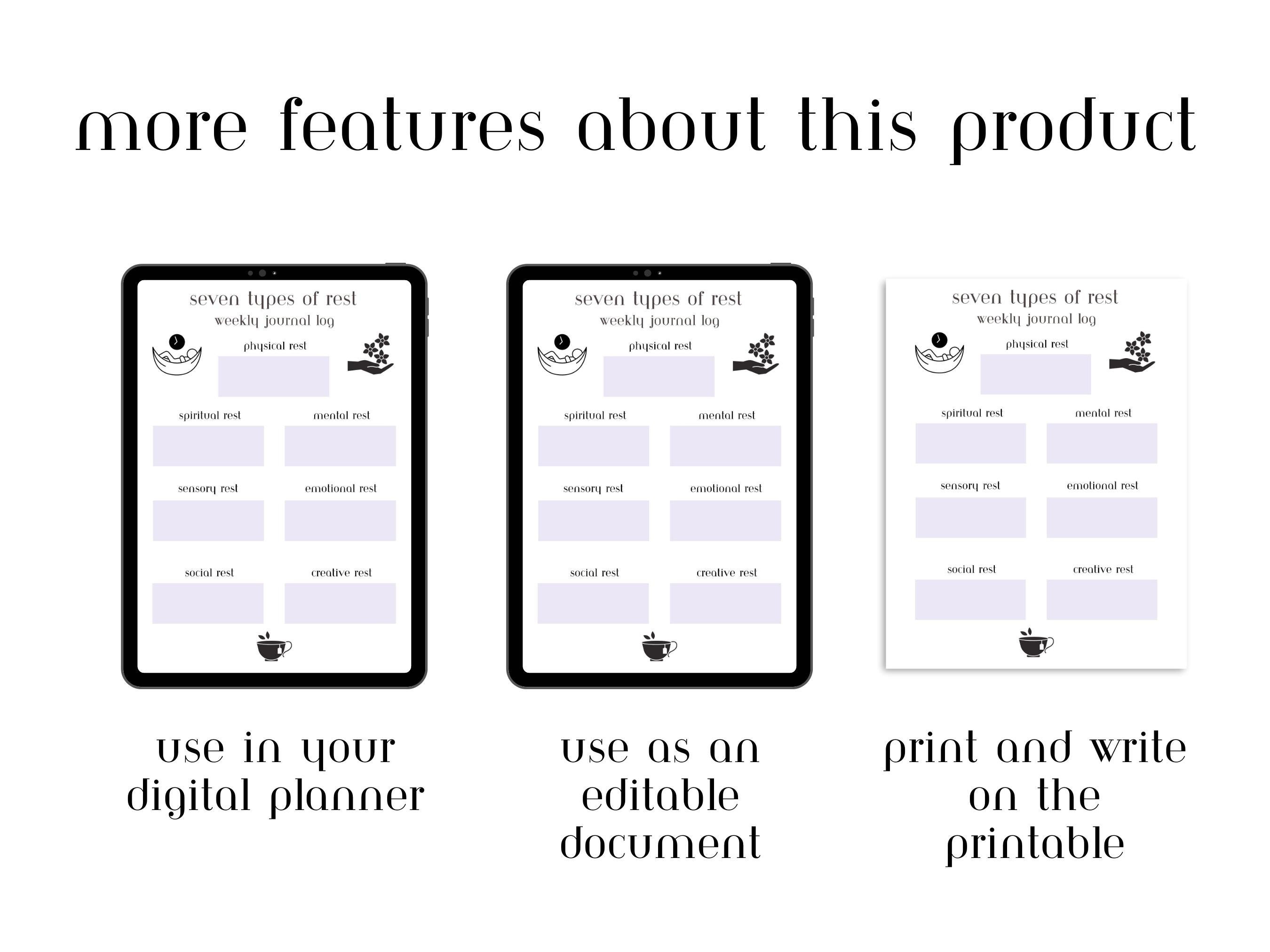 Seven Types of Rest Digital Journal Template | Wellness Journal | iPad ...