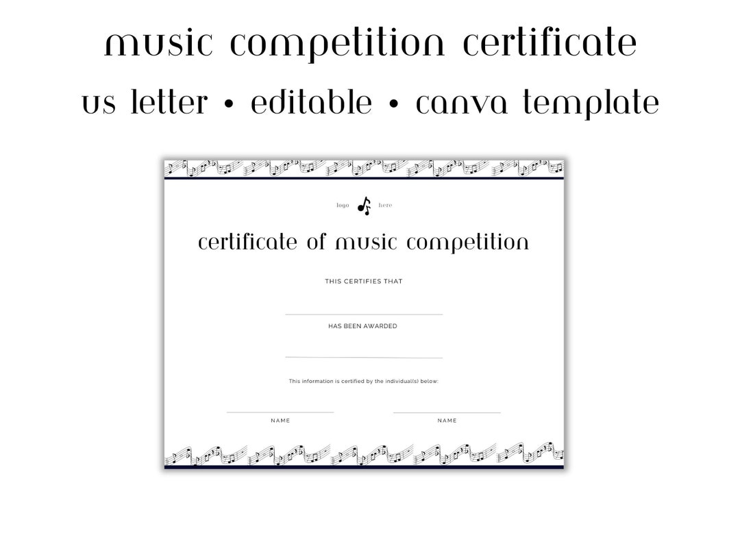 Music Competition Certificate Template | Editable Canva Certificate ...