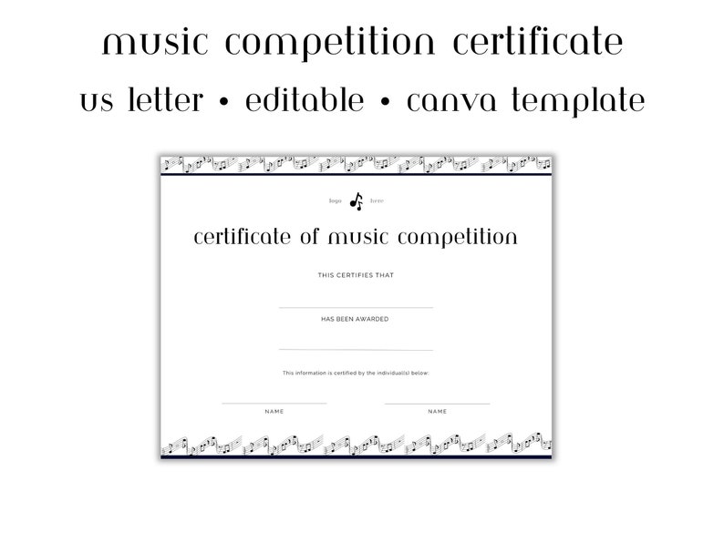 Music Competition Certificate Template Editable (Download Now) - Etsy