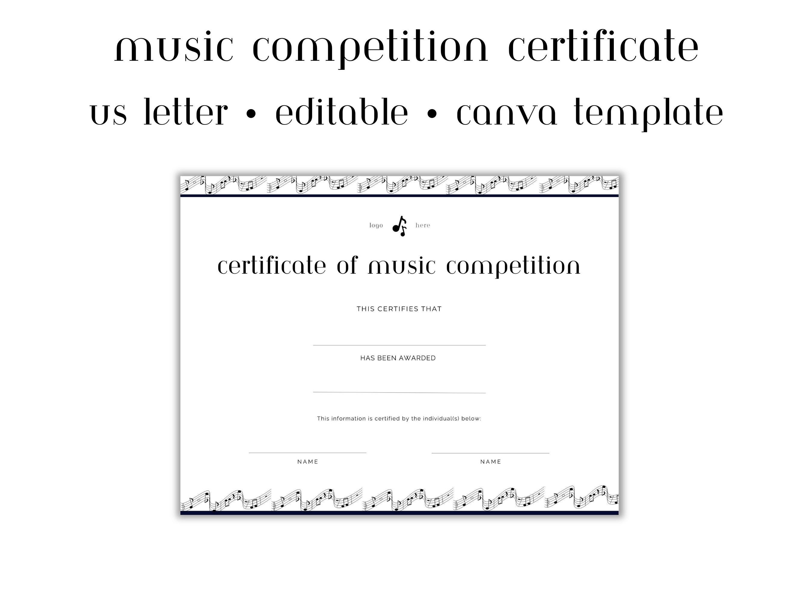 Music Competition Certificate Template | Editable Canva Certificate ...