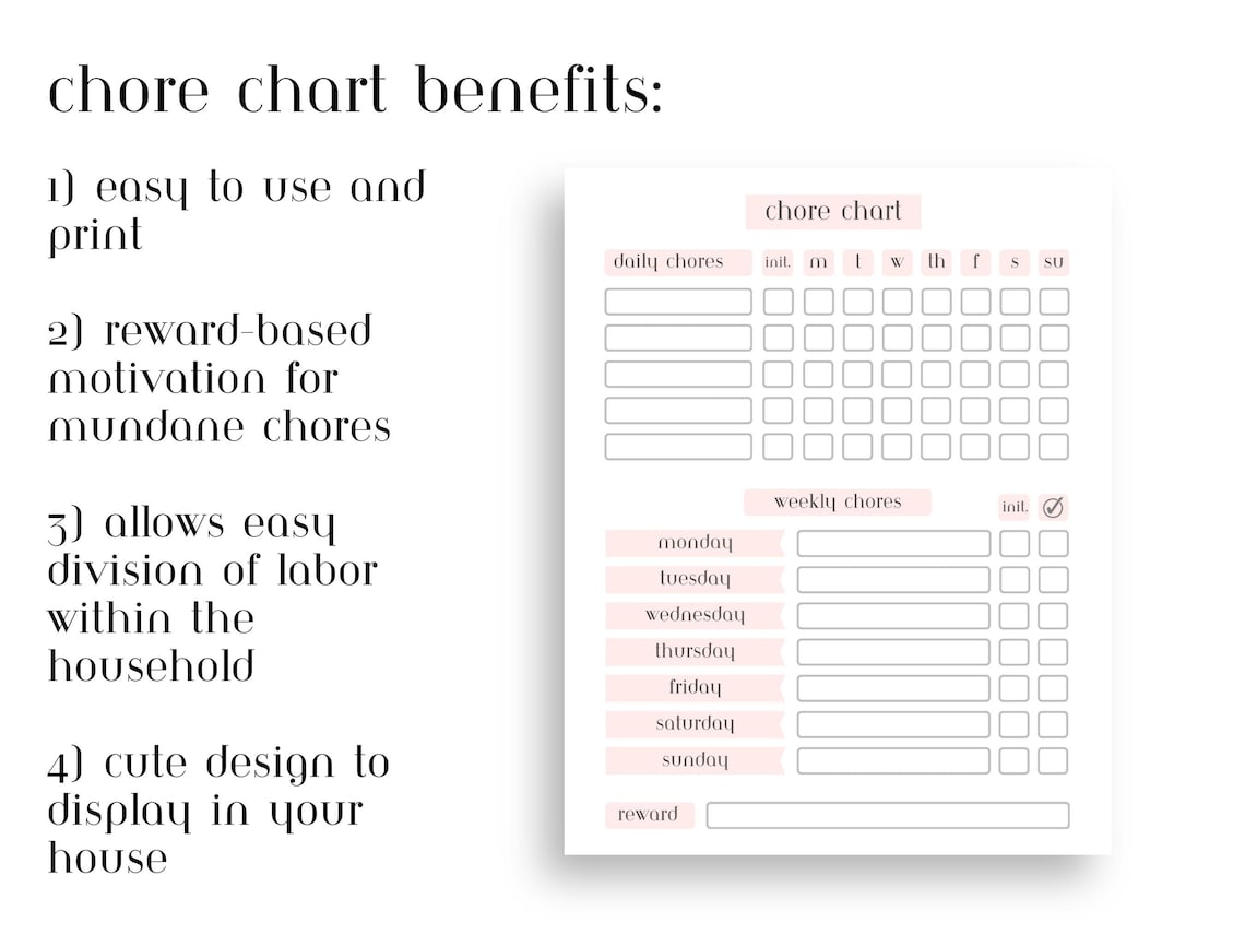 Adult Chore Chart | Printable Chore Chart for Roommates, Partners, and ...