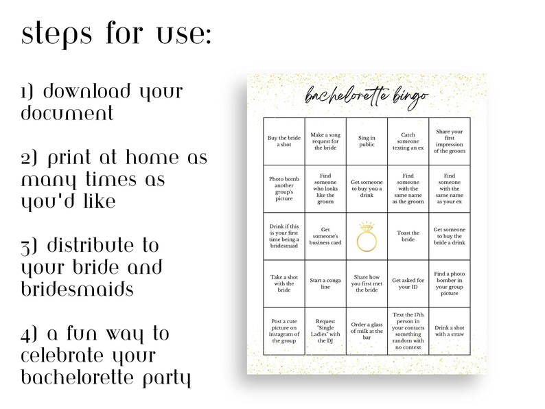 Bachelorette Party Bingo Printable Game | Comes With Instructions and ...