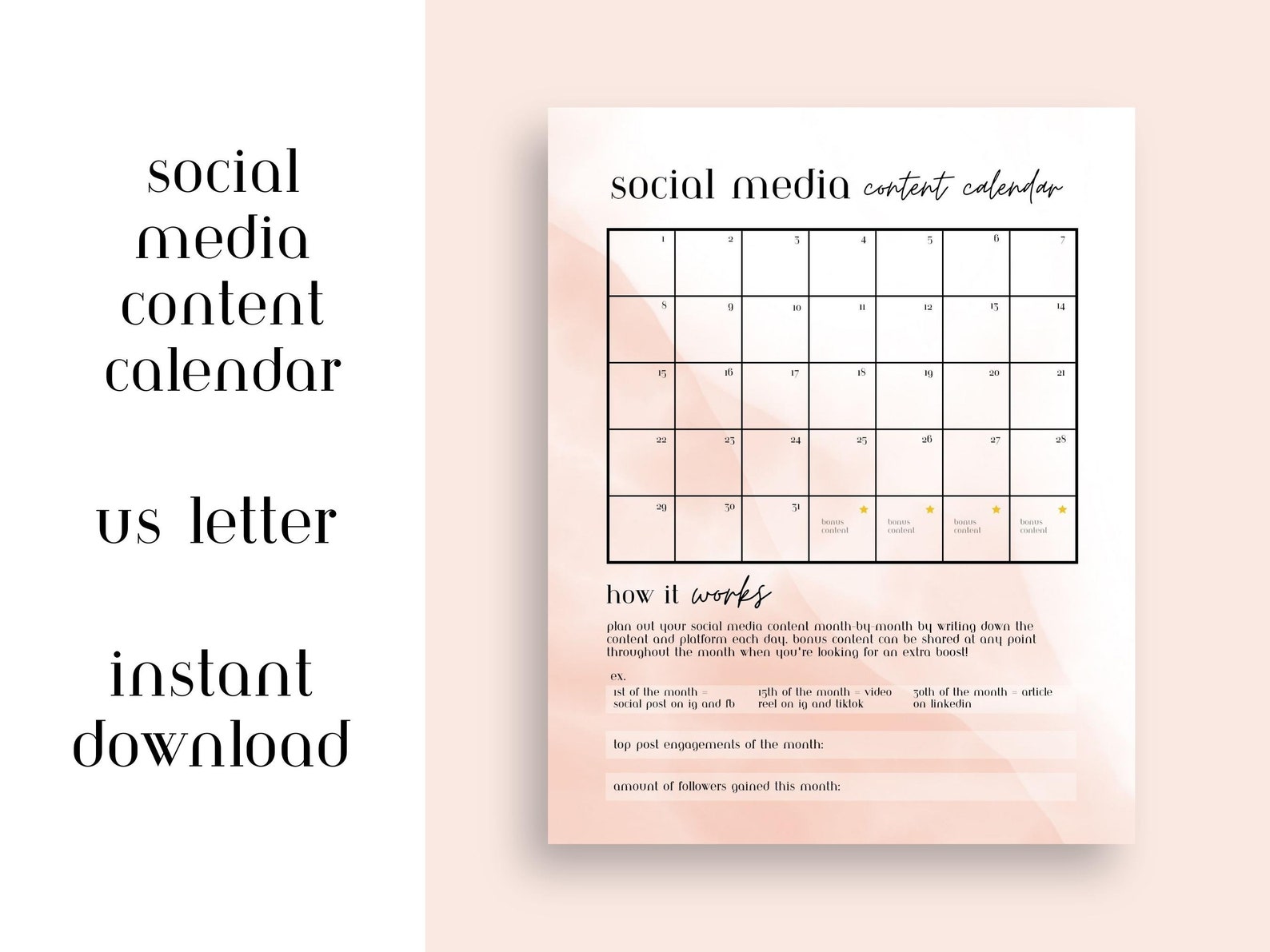 Social Media Content Planner Calendar | Digital/printable Calendar for ...