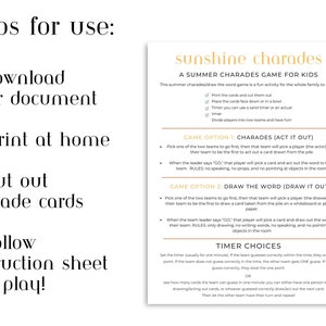 Printable Summer Charades for Kids | Sunshine Charades | Summer Break ...