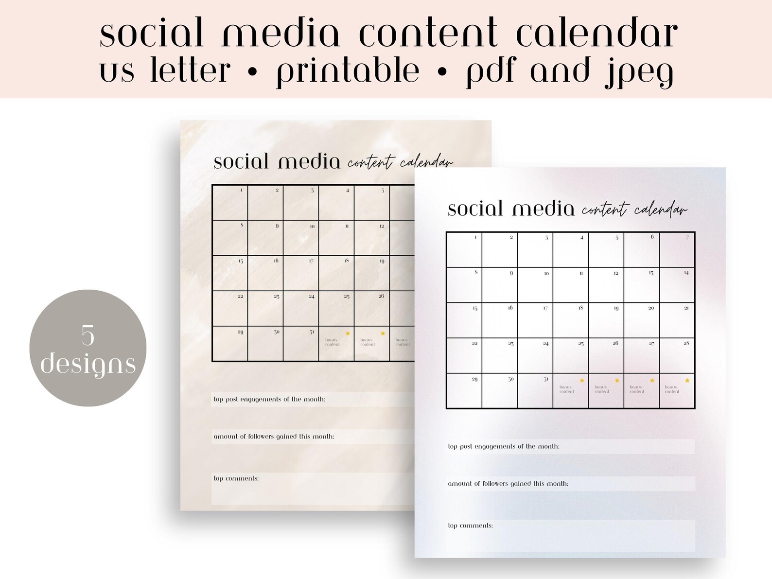 Social Media Content Planner Calendar | Digital/printable Calendar for ...