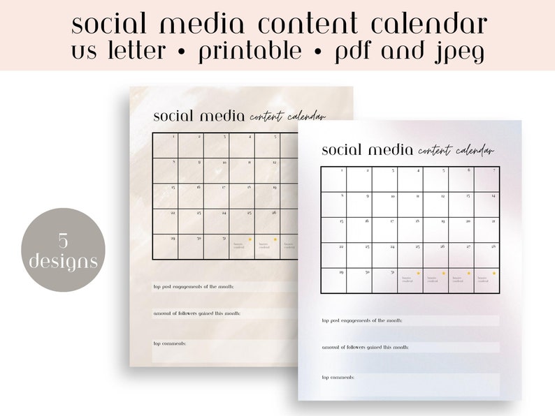 Social Media Content Planner Calendar | Digital/printable Calendar for ...