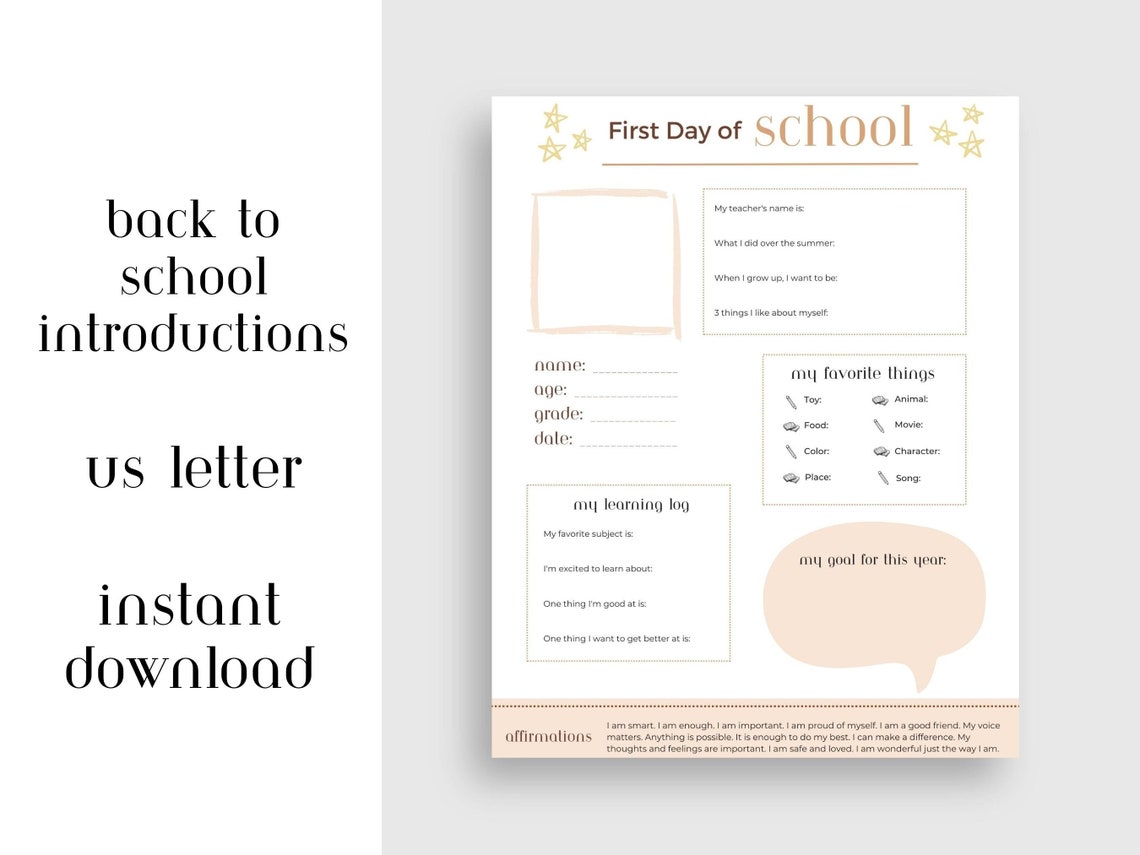 Classroom Introductions Printable Back to School Printable and ...