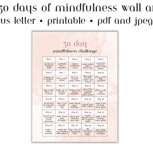 30 Days of Mindfulness Challenge Poster | Self Care Activity ...