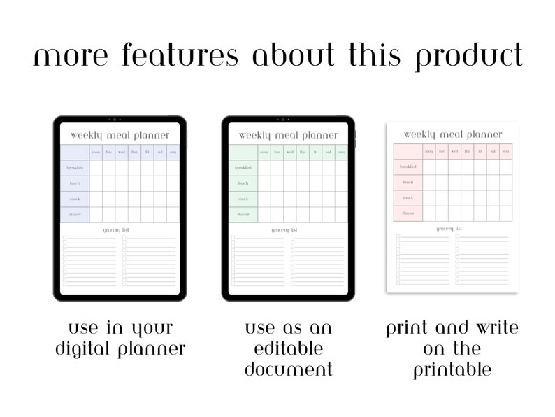 Digital Weekly Meal Planner and Grocery Shopping List | Compatible With ...