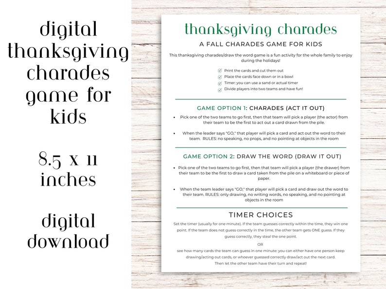 Printable Thanksgiving Charades for Kids | Thanksgiving Charades ...