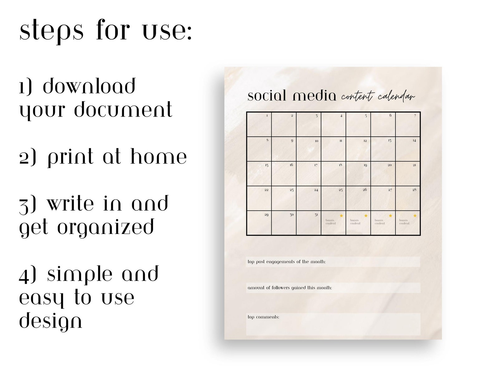 Social Media Content Planner Calendar | Digital/printable Calendar for ...