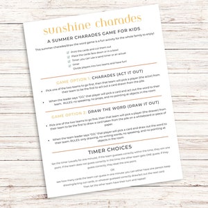 Printable Summer Charades for Kids | Sunshine Charades | Summer Break ...