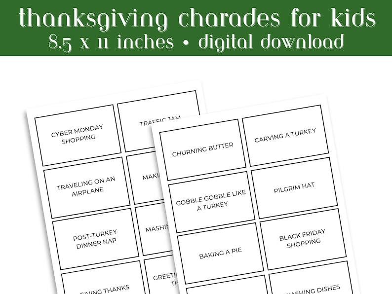 Printable Thanksgiving Charades for Kids | Thanksgiving Charades ...