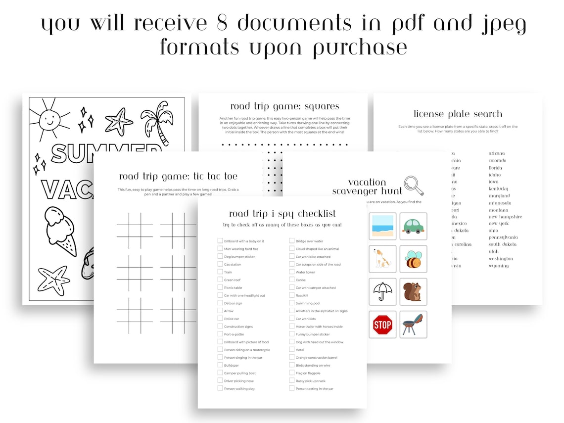 Family Road Trip Printable Activities and Games 8 Fun Summer Vacation ...