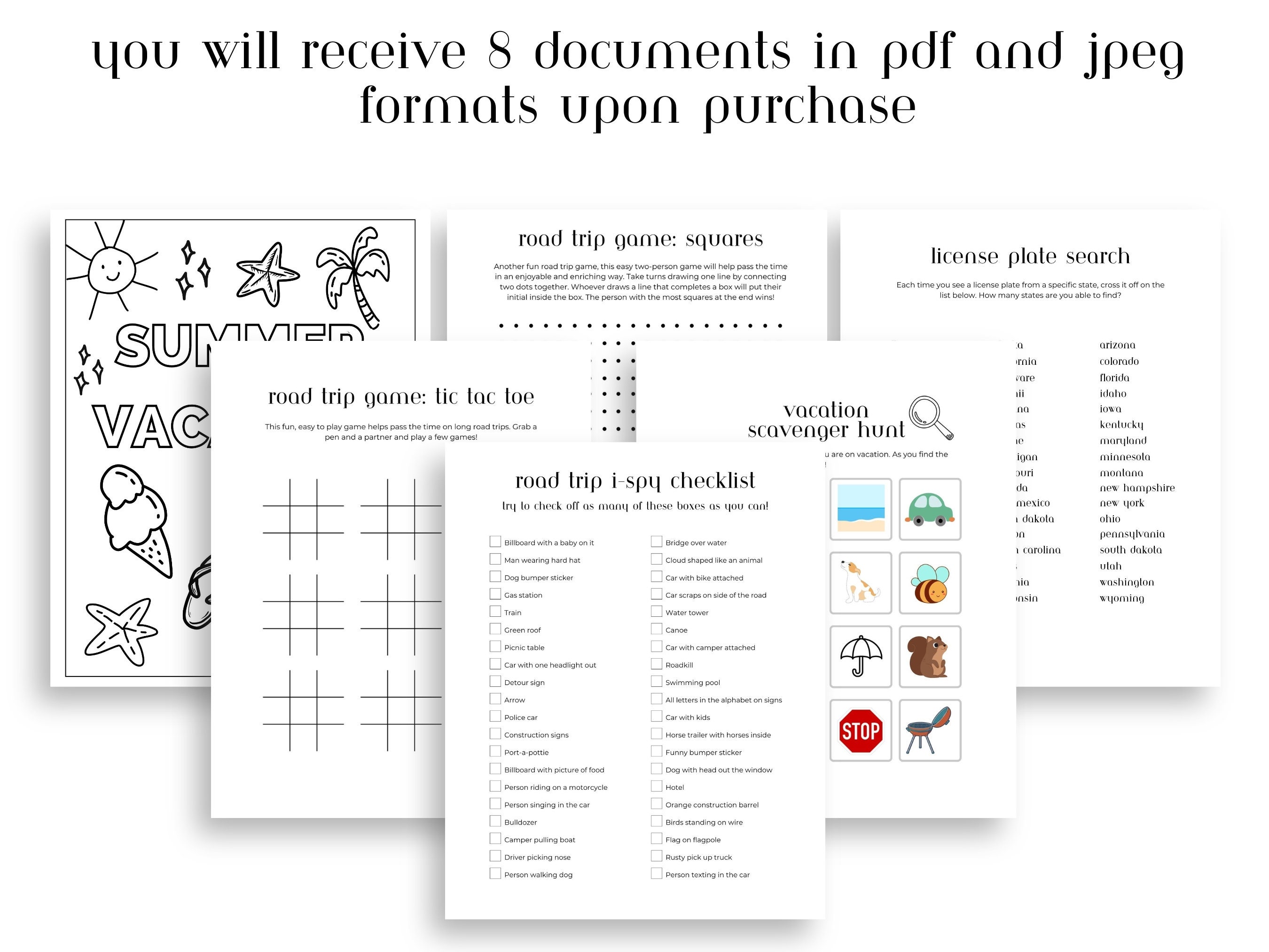 Family Road Trip Printable Activities and Games | 8 Fun Summer Vacation ...