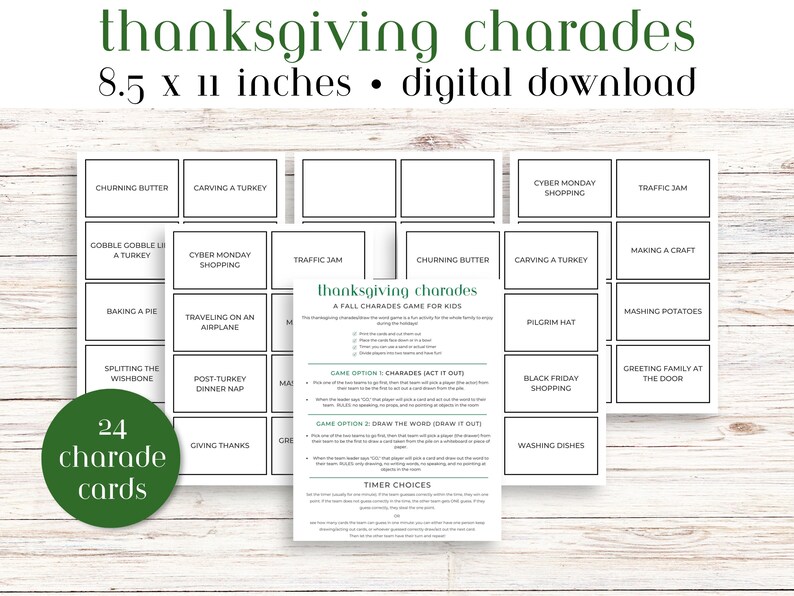 Printable Thanksgiving Charades for Kids | Thanksgiving Charades ...