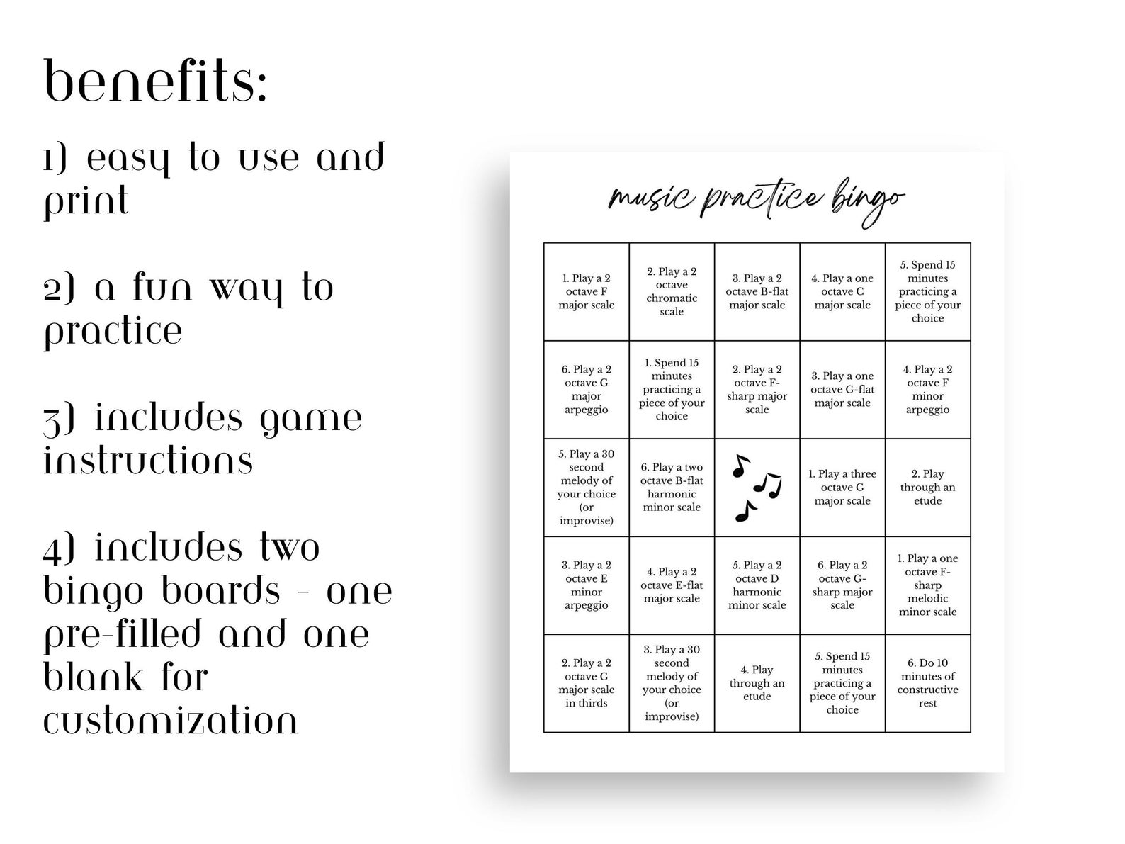 Music Practice Bingo | Printable Bingo Game With Instructions and Pre ...