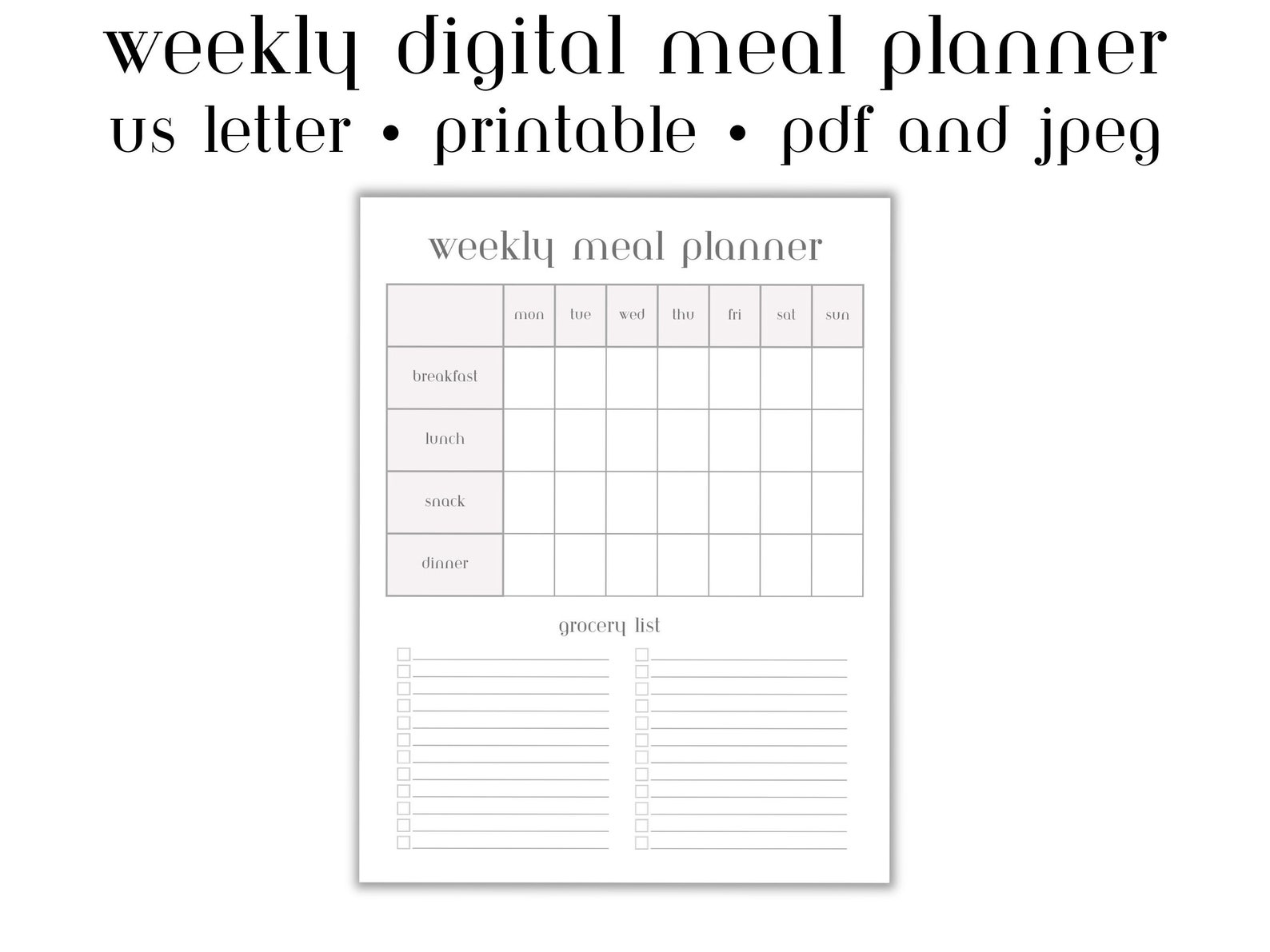 Digital Weekly Meal Planner and Grocery Shopping List | Compatible With ...