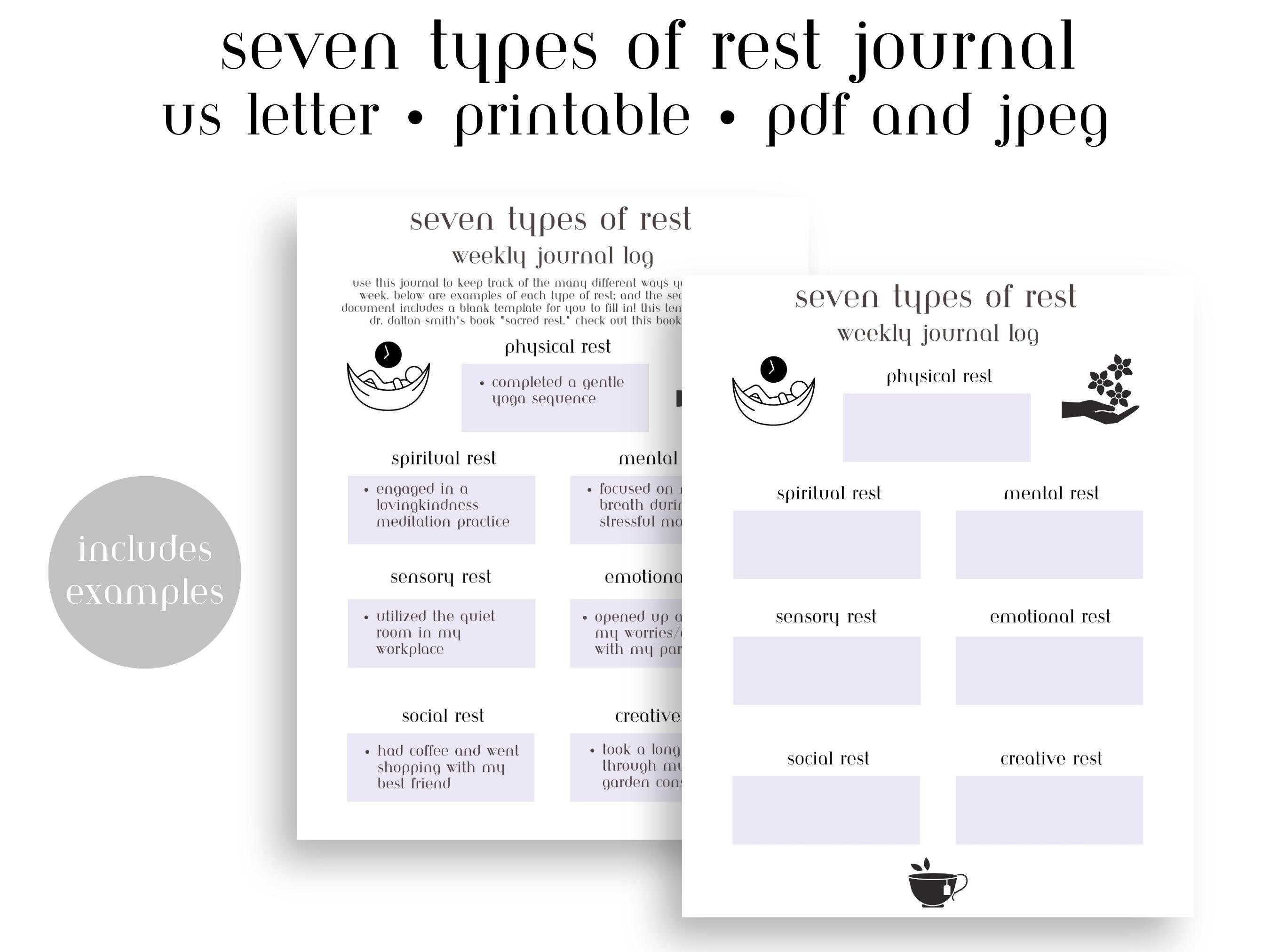 Seven Types of Rest Digital Journal Template | Wellness Journal | iPad ...