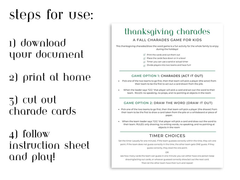Printable Thanksgiving Charades for Kids | Thanksgiving Charades ...