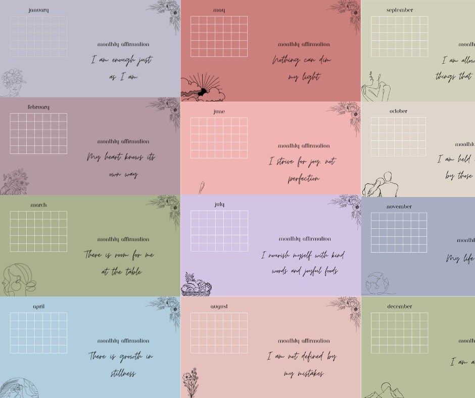Digital Desktop Wallpaper | Monthly Affirmations and Line Drawings - Etsy