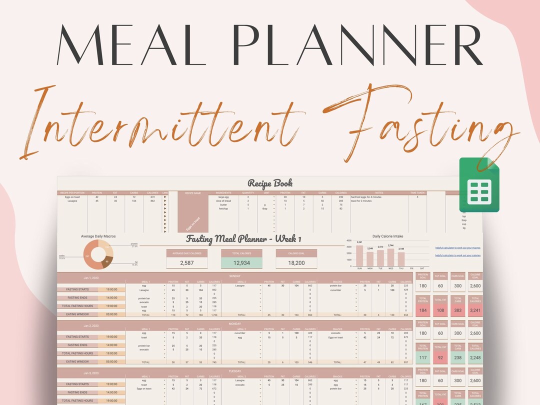 Ultimate Meal Planner & Intermittent Fasting Tracker for Google Sheets ...