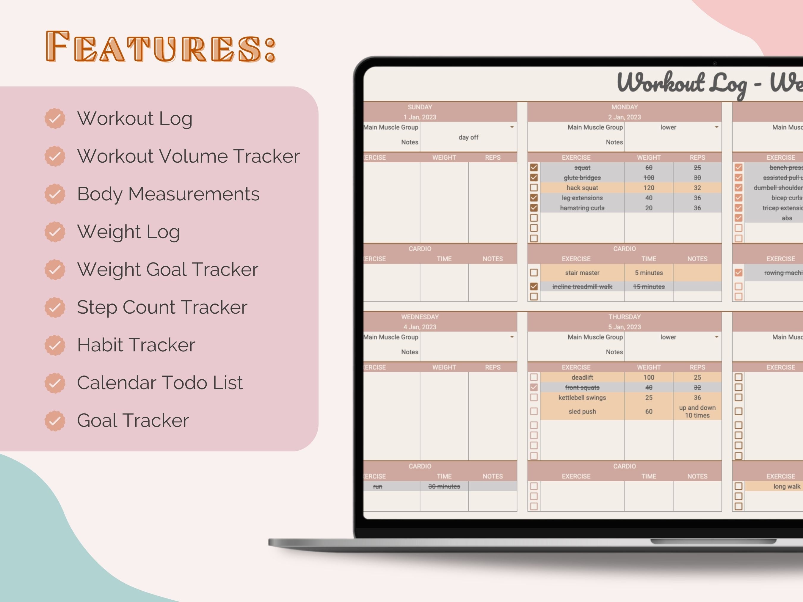 Weight Loss Tracker & Workout Planner for Google Sheets, Body ...