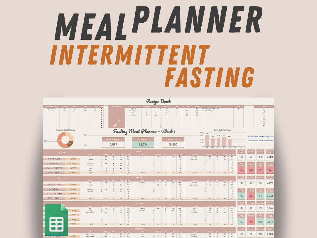 Ultimate Meal Planner & Intermittent Fasting Tracker for Google Sheets ...