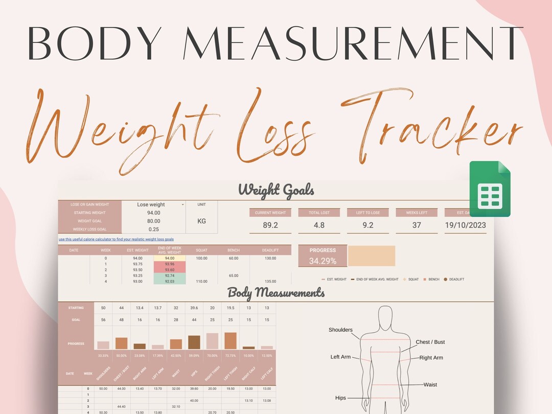 Weight Loss & Body Measurements Tracker for Google Sheets, Weight Loss ...