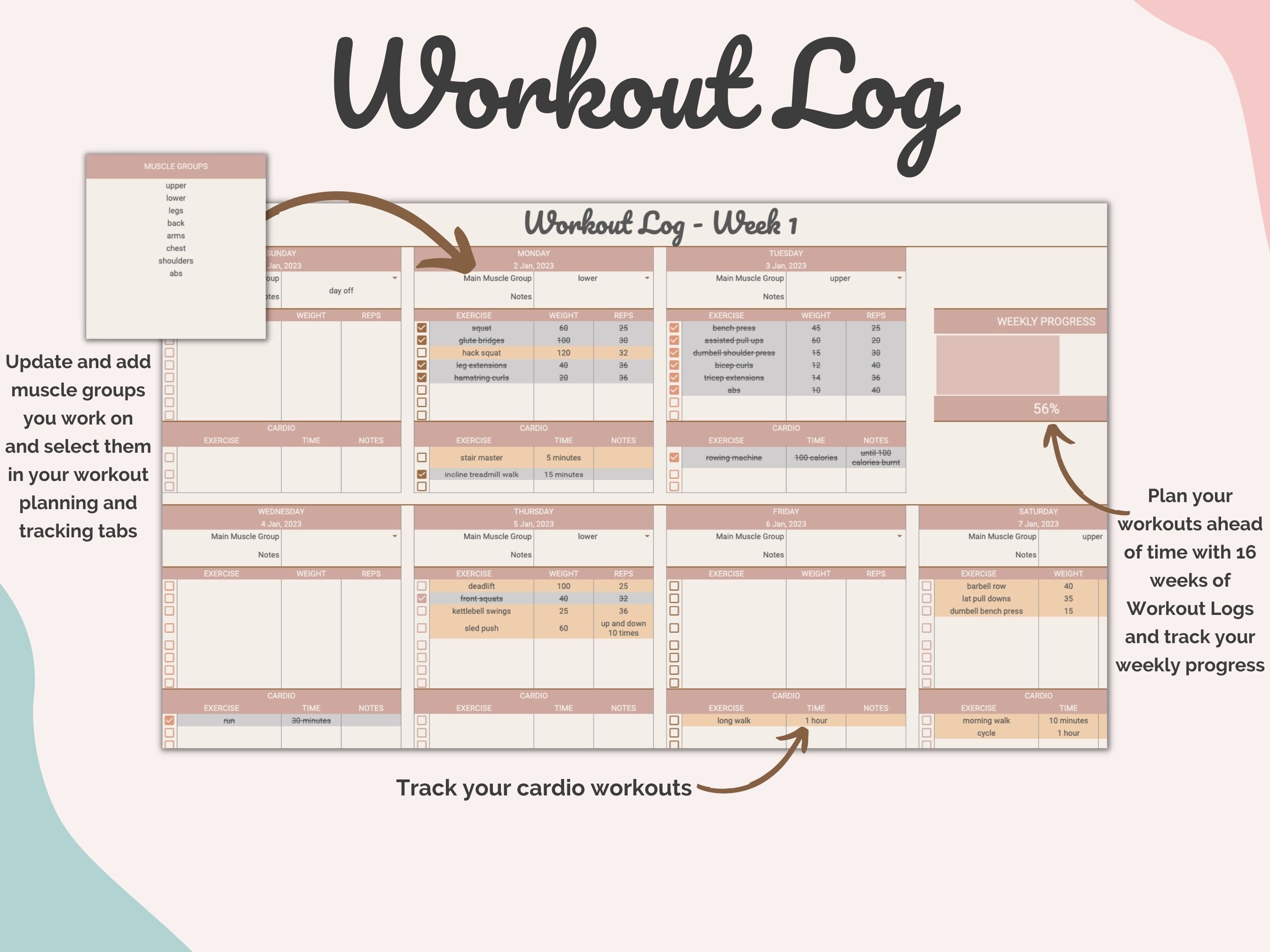 Workout Planner & Workout Tracker for Google Sheets, Weight Lifting Log ...