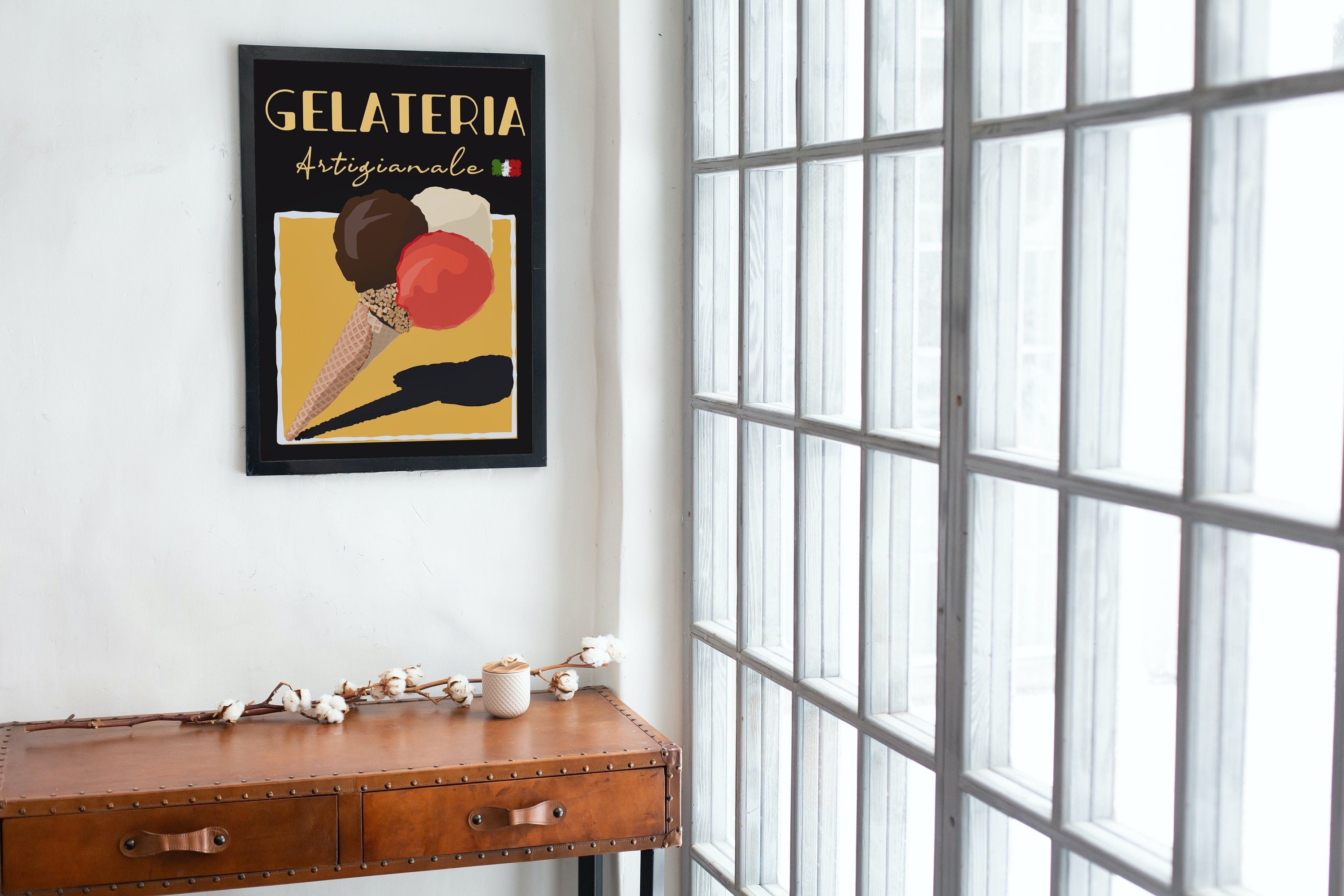 Ice Cream Sign Poster, Italian Ice Cream Wall Art, Ice Cream Cones, Ice ...