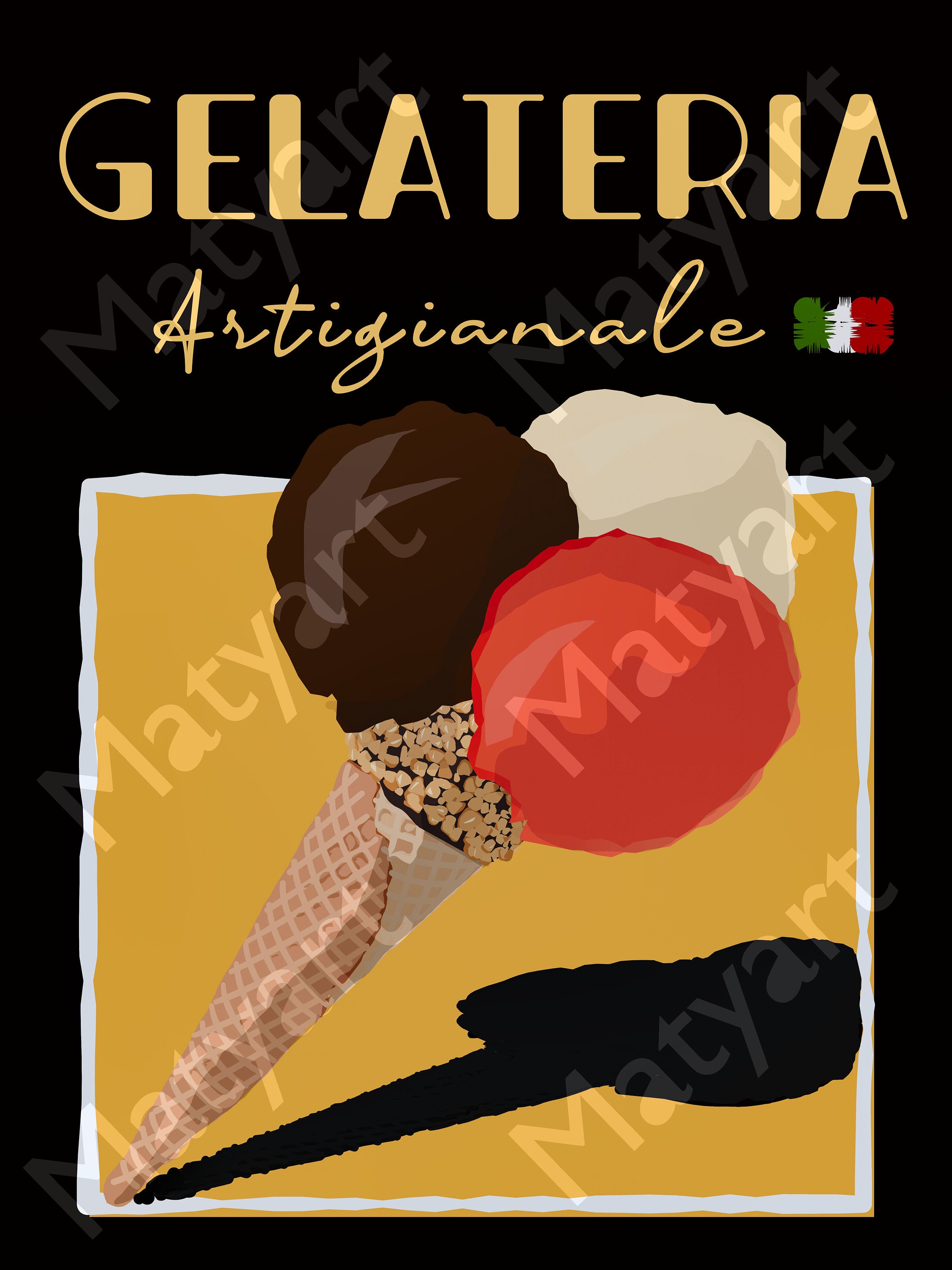 Ice Cream Sign Poster, Italian Ice Cream Wall Art, Ice Cream Cones, Ice ...