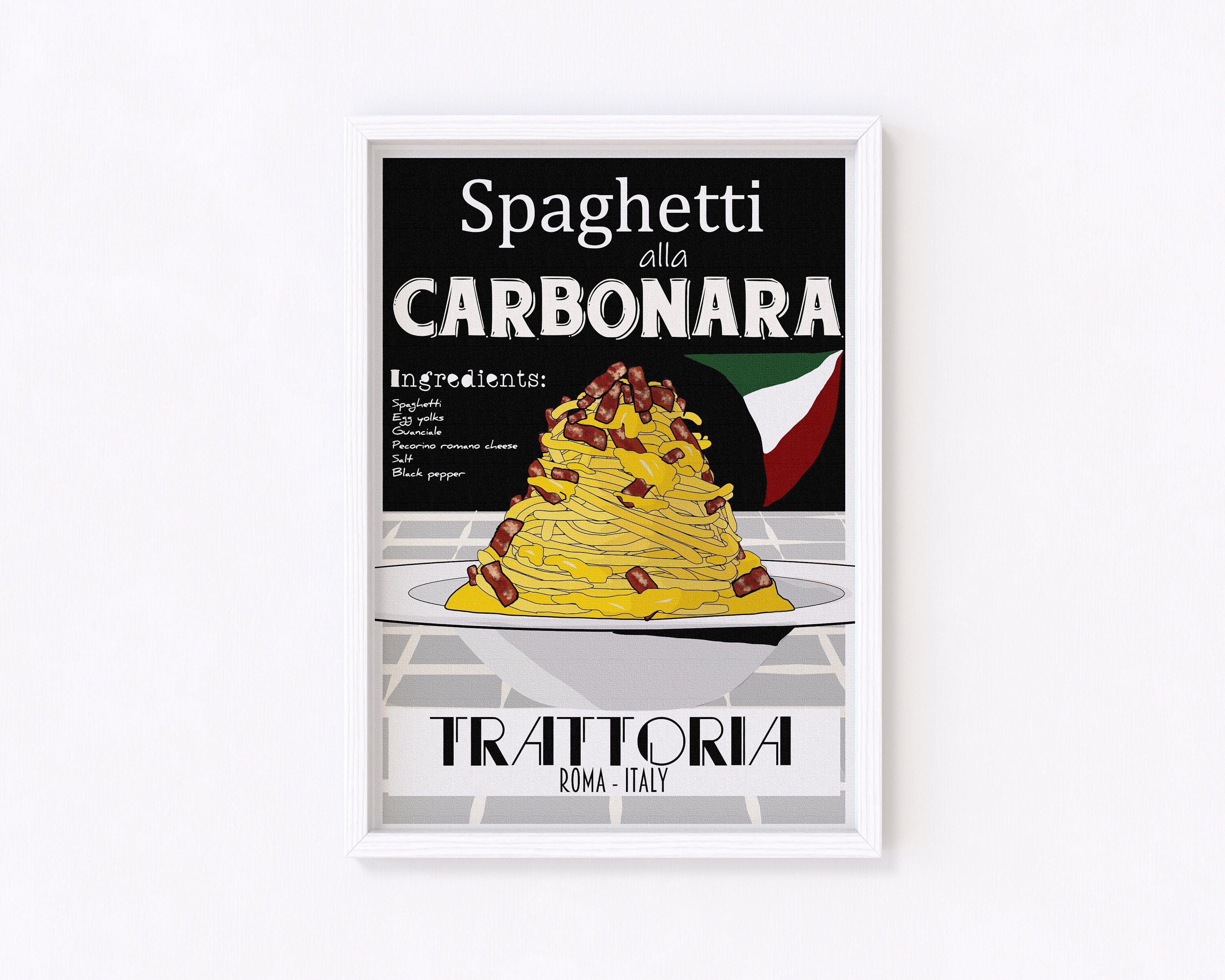 Spaghetti Carbonara Pasta Poster, Carbonara Recipe Poster, Italy Poster ...