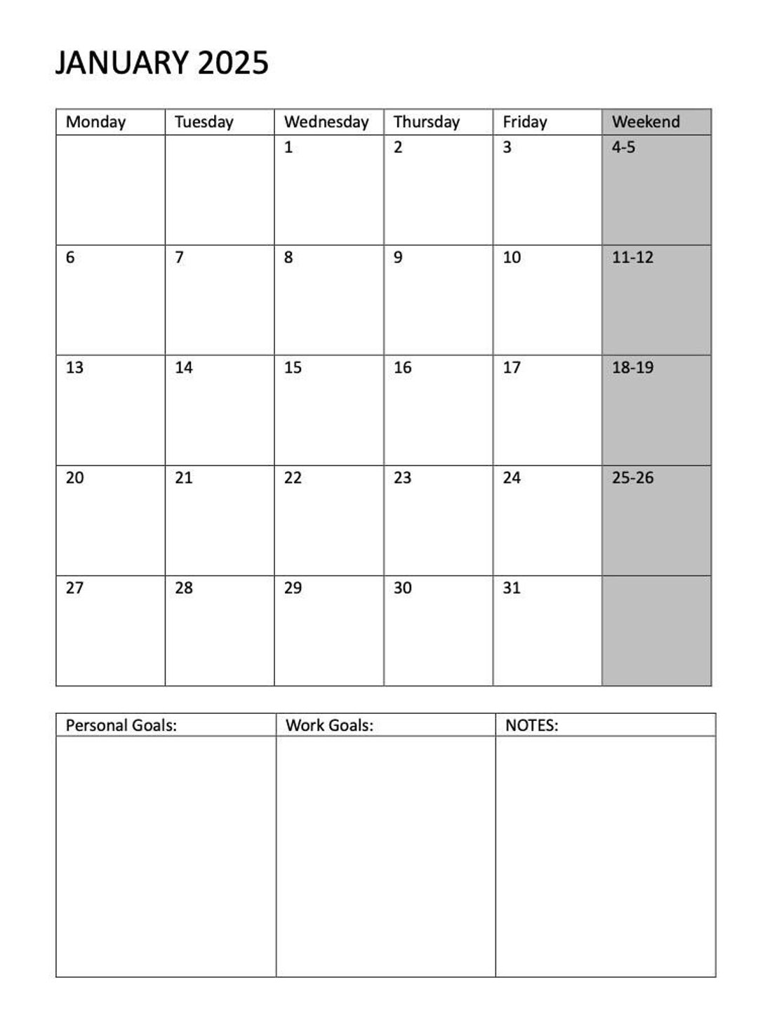 2025 Planner / Diary Template for Remarkable 2 Tablet (PDF), Clean ...