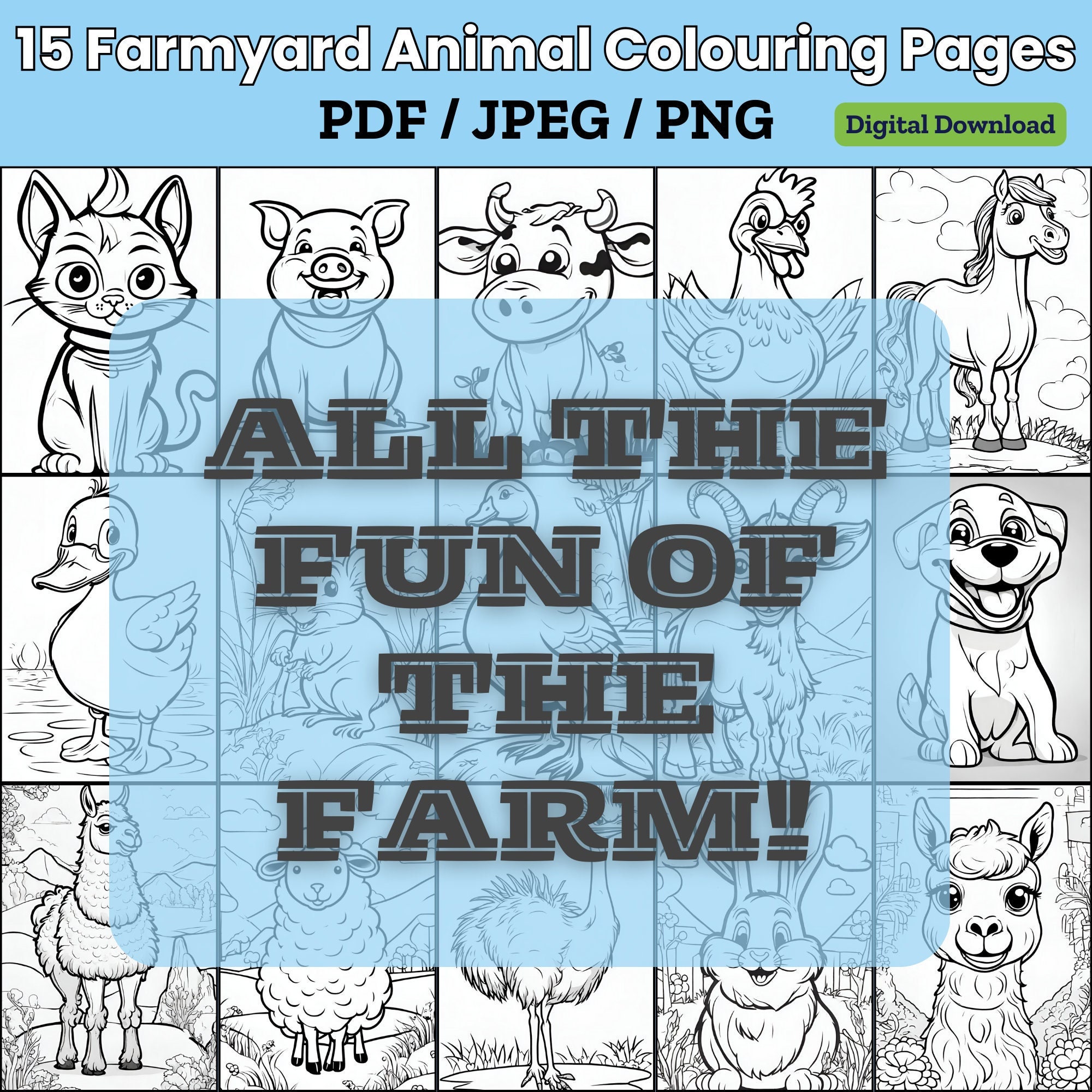 15 Farm Animal Colouring Sheets for Primary Schools - Instant Download ...