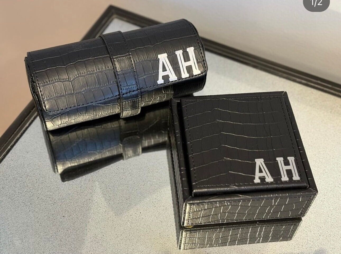 Black Croc Monogram Coasters, Square Coaster Set of 4, Drink Coaster ...