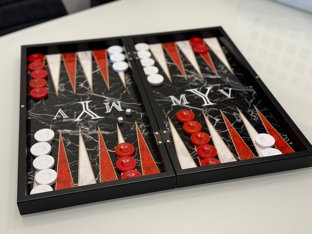 Custom Backgammon Game Set & Chessboard, Personalized Travel Wooden ...