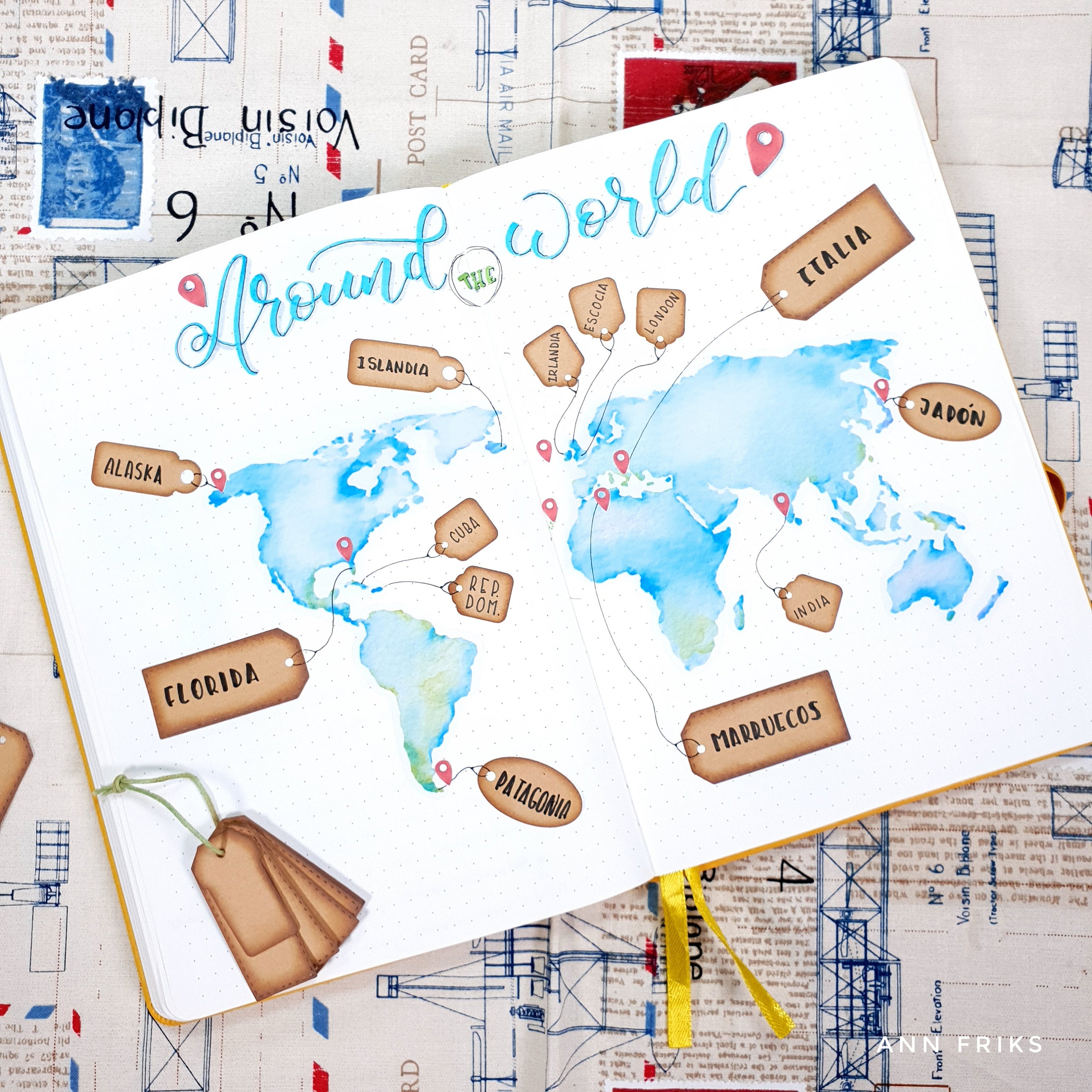 WORLD MAP STICKERS. Ann Friks Handmade Stickers. Traveling Notebook ...