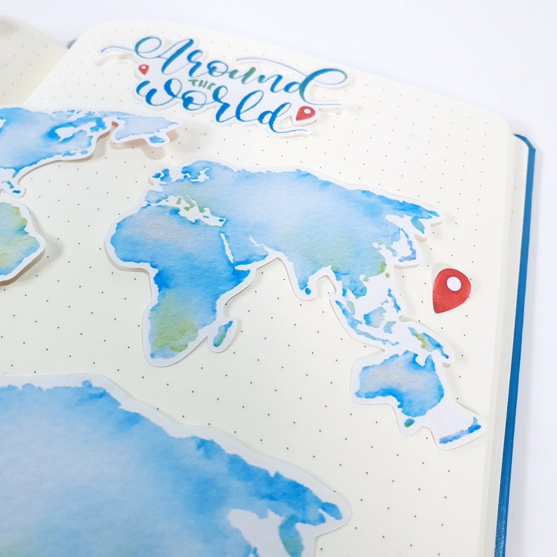 WORLD MAP STICKERS. Ann Friks Handmade Stickers. Traveling Notebook ...