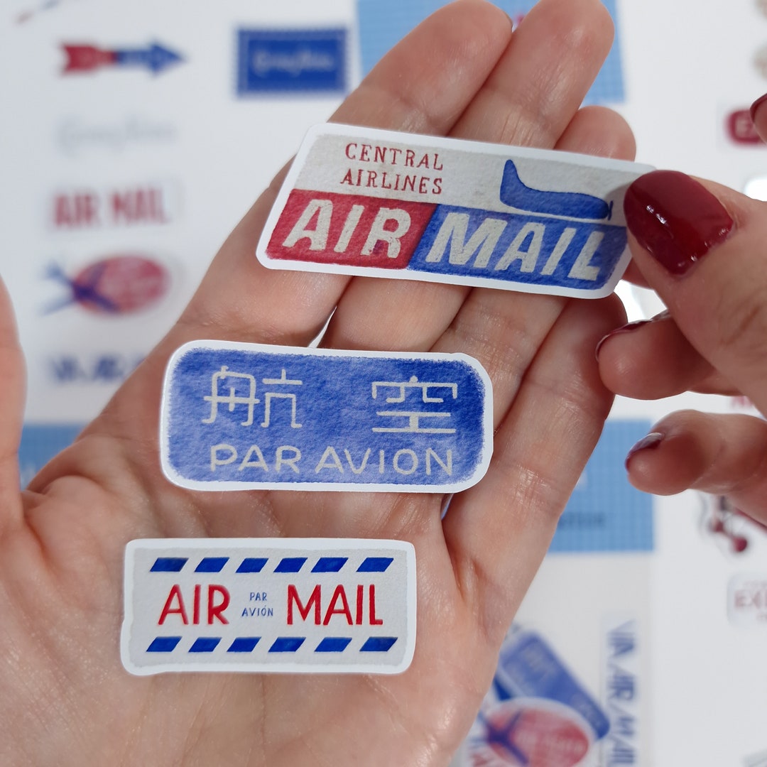 STICKERS AIR MAL. Vintage Air Mail Postage Stickers. Happy Email. Snail ...