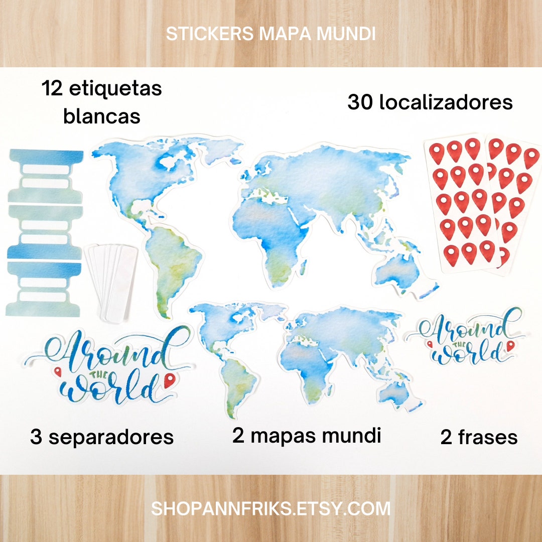 MAPA MUNDI STICKERS. Pegatinas Artesanales Ann Friks. - Etsy