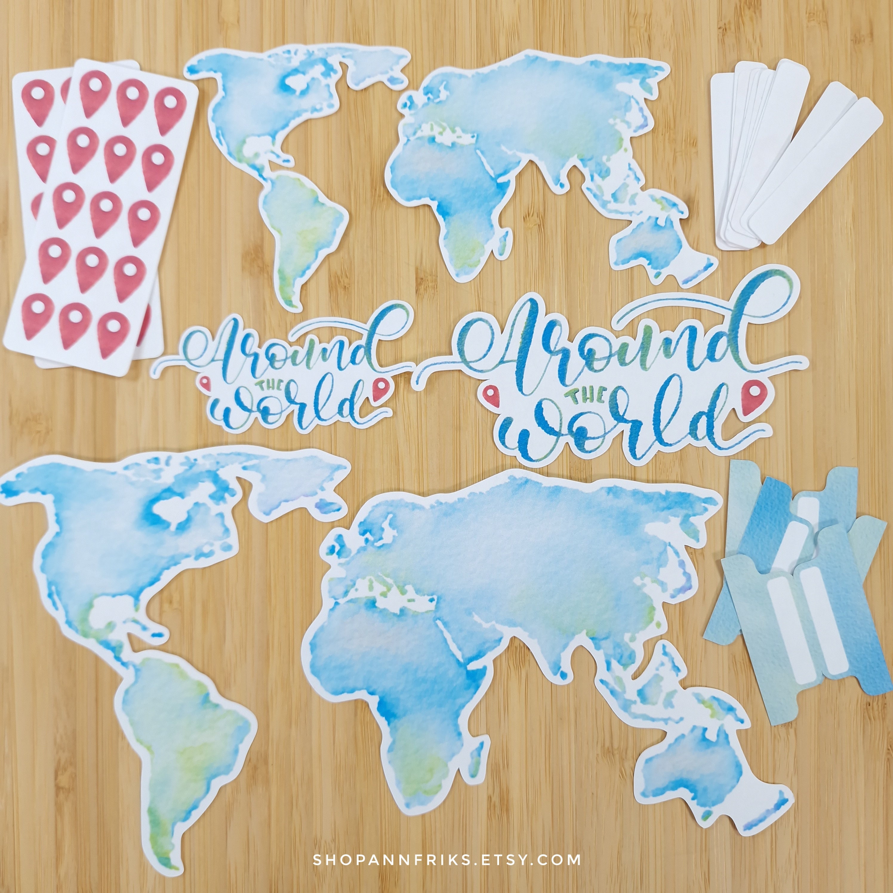 WORLD MAP STICKERS. Ann Friks Handmade Stickers. Traveling Notebook ...