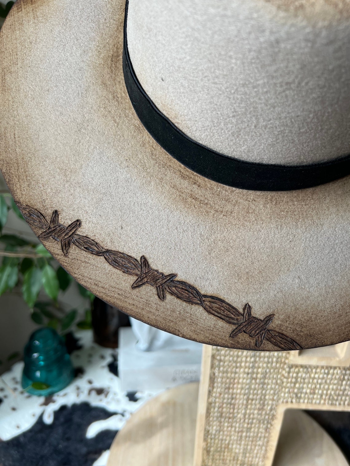 Custom Burned Hat - Barbed Wire - Large - Etsy