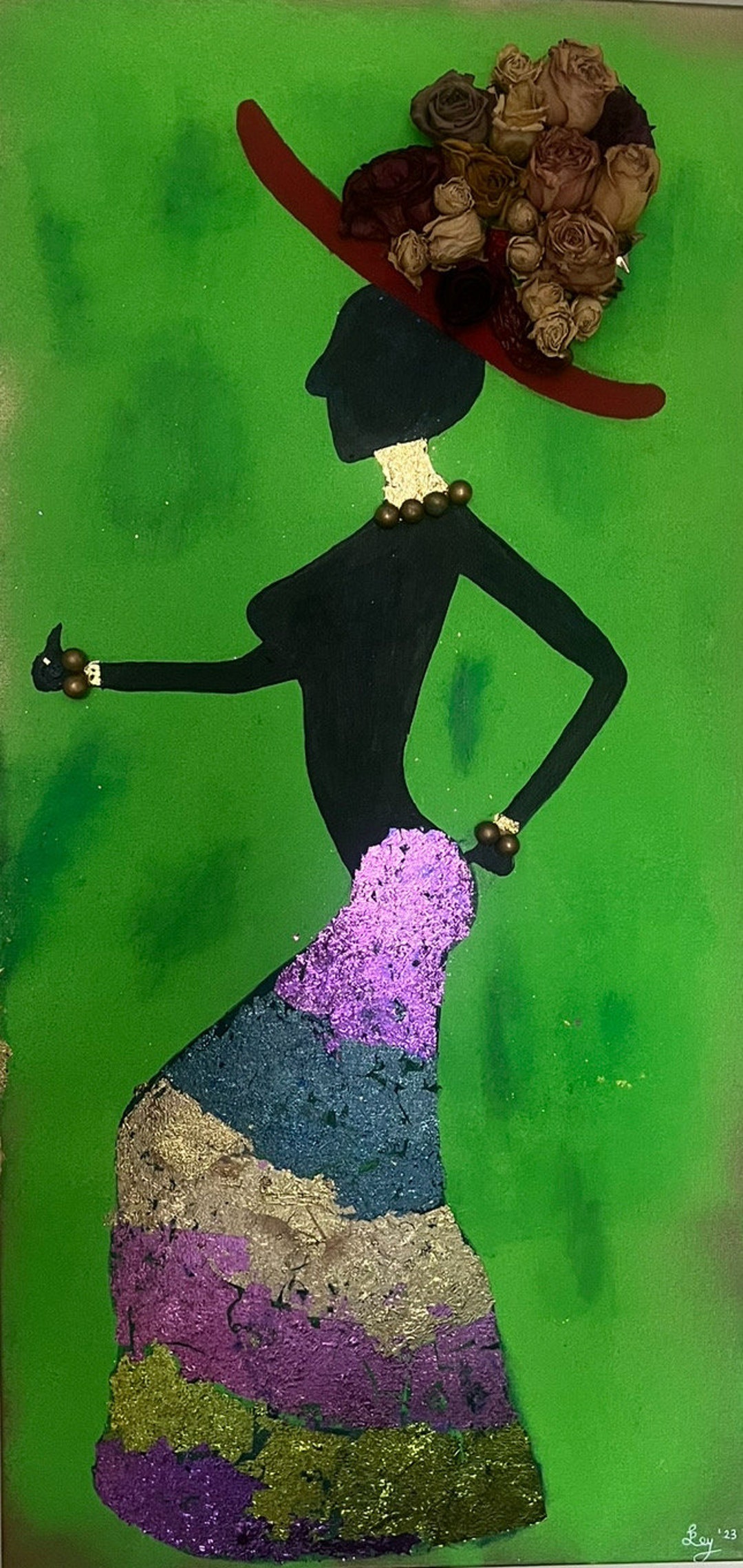 ABSTRACT ART, she Wanted a Hat the Black Yell-awe Statute Hanmade Art ...