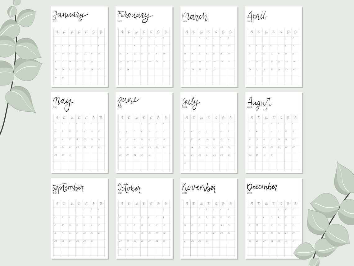 Printable Digital Calendar 2023 | Monthly Planner 2023 | Minimalistic ...