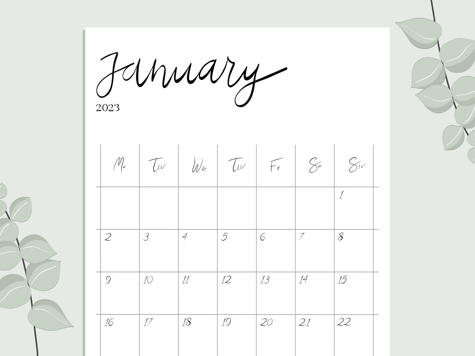 Printable Digital Calendar 2023 Monthly Planner 2023 Minimalistic ...