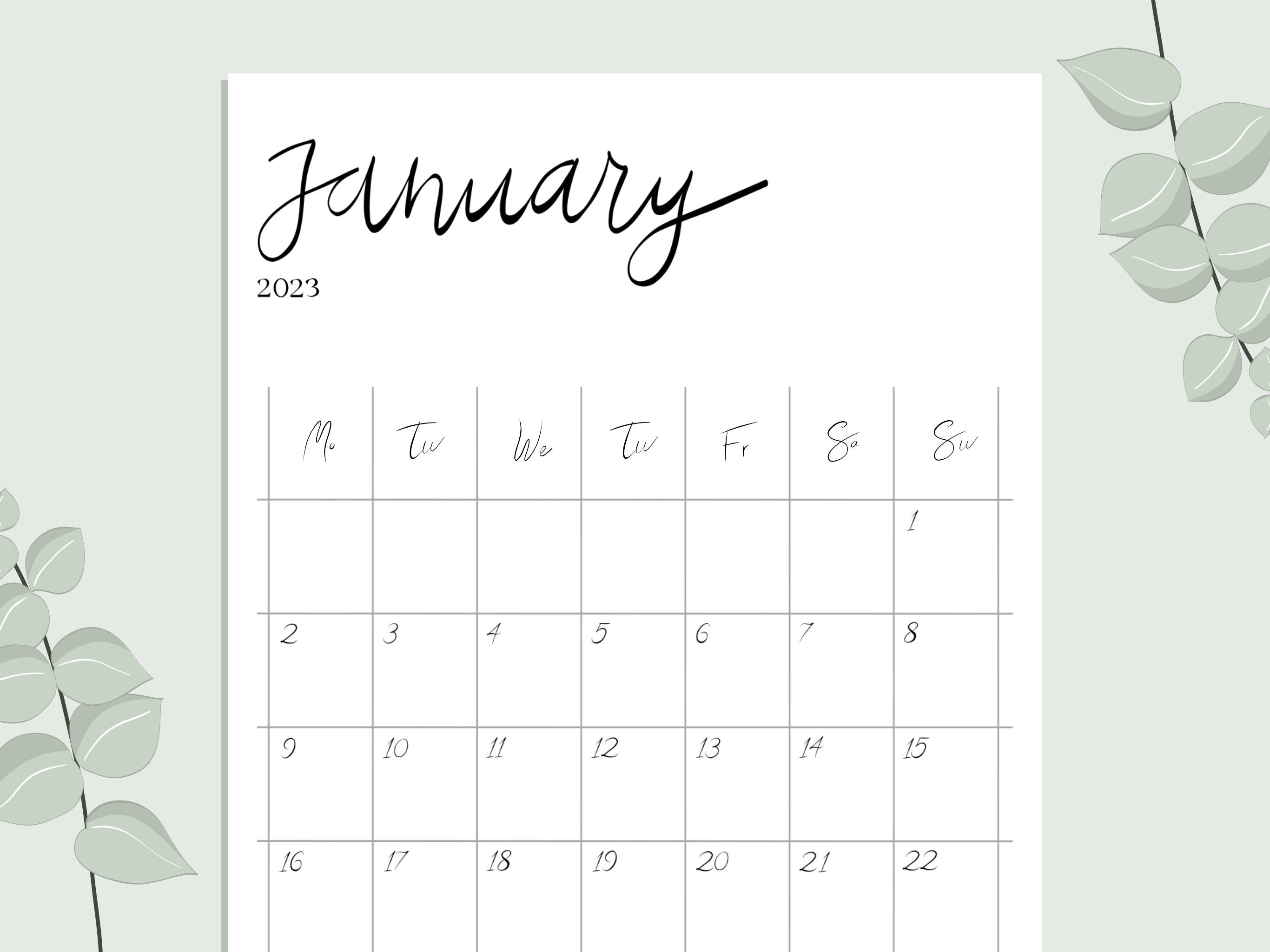 Printable Digital Calendar 2023 | Monthly Planner 2023 | Minimalistic ...