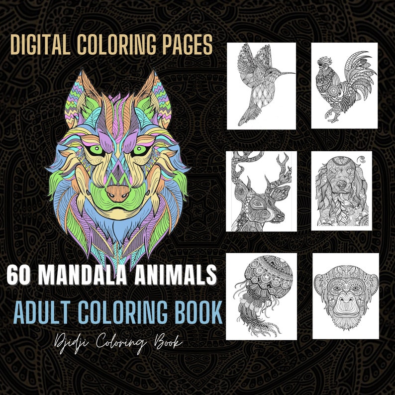 Mandala Animals Digital Coloring Book/ Adult Digital Coloring Pages ...