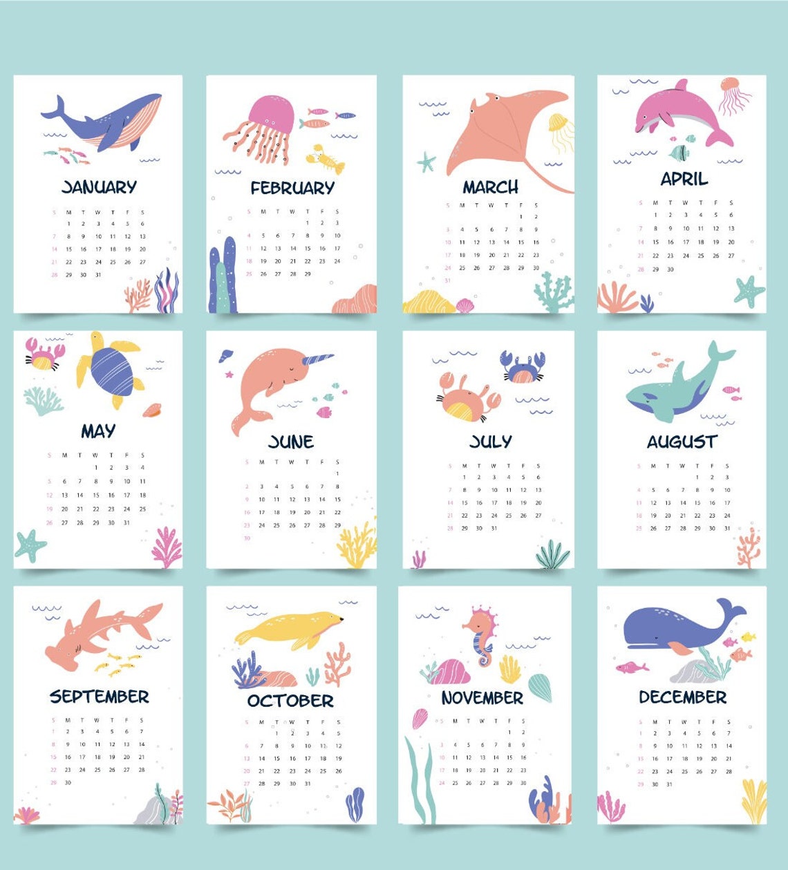 2024 Kids Calendar Printable, Monthly Calendar, Kids Schedule ...